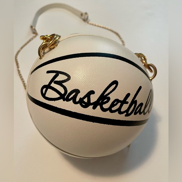 Bags | Nwot Basketball Purse Crossbody White Gold With Black Letters ...
